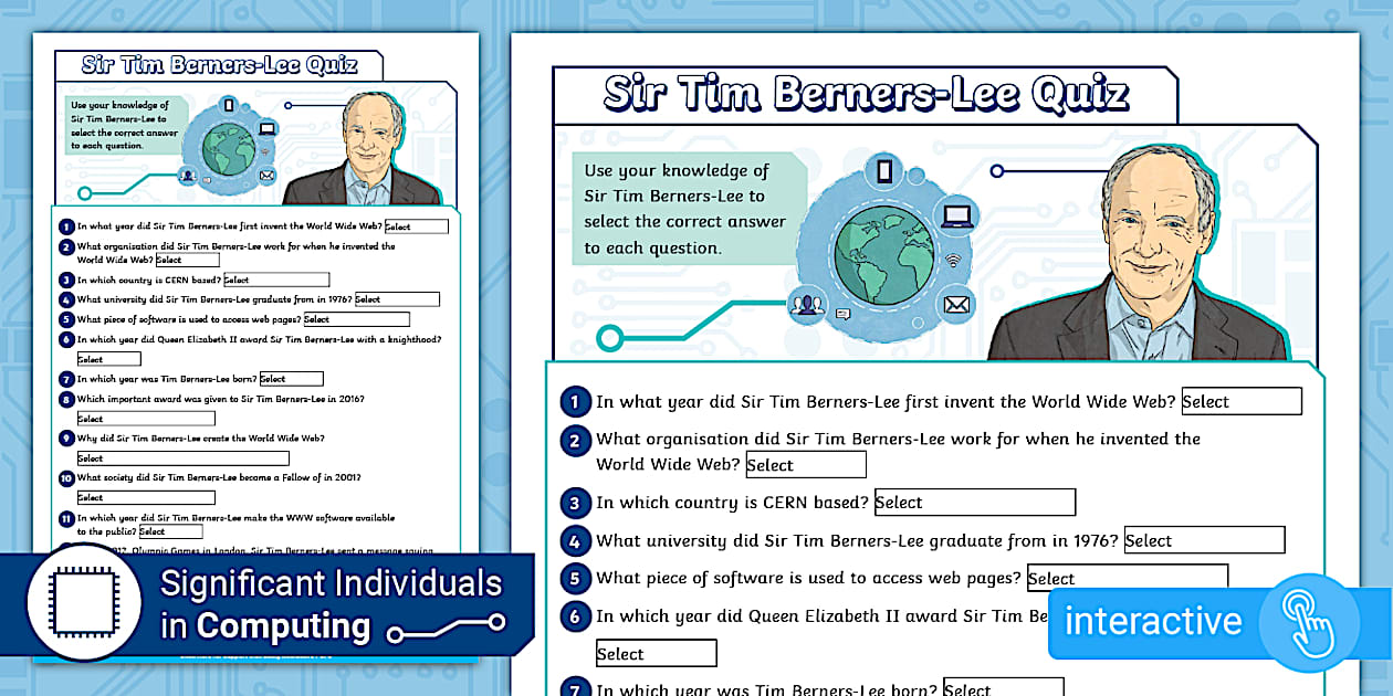 KS2 Sir Tim Berners-Lee: Interactive PDF Quiz - Computing
