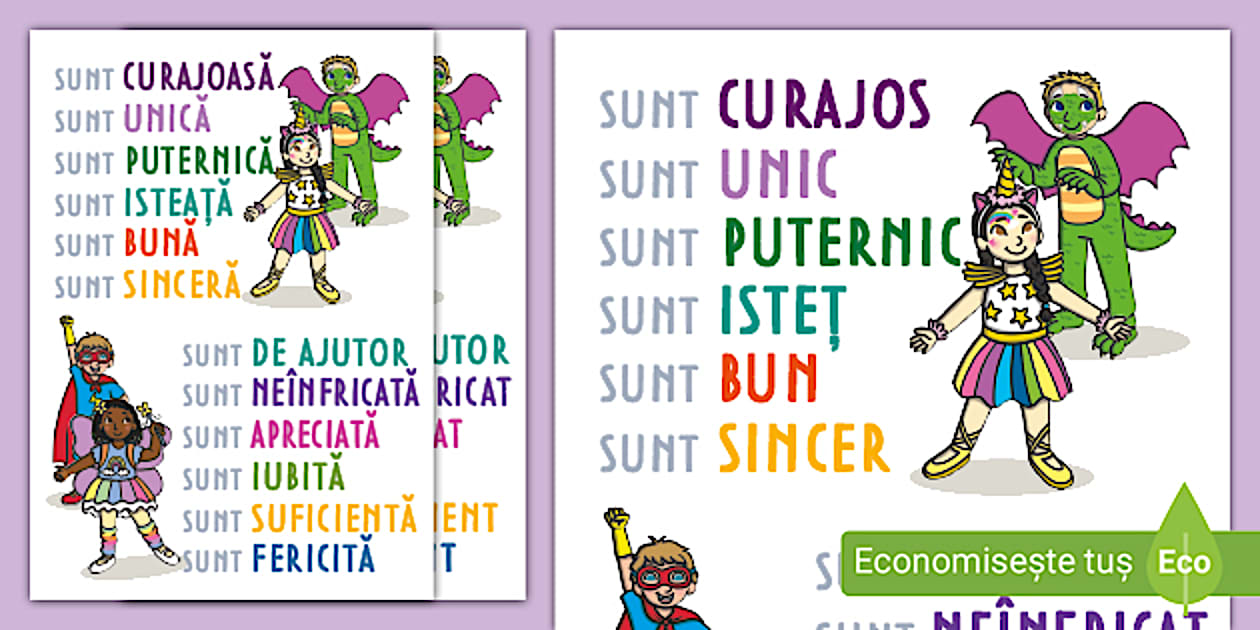 Afirmații pozitive pentru copii | Planșă Twinkl România