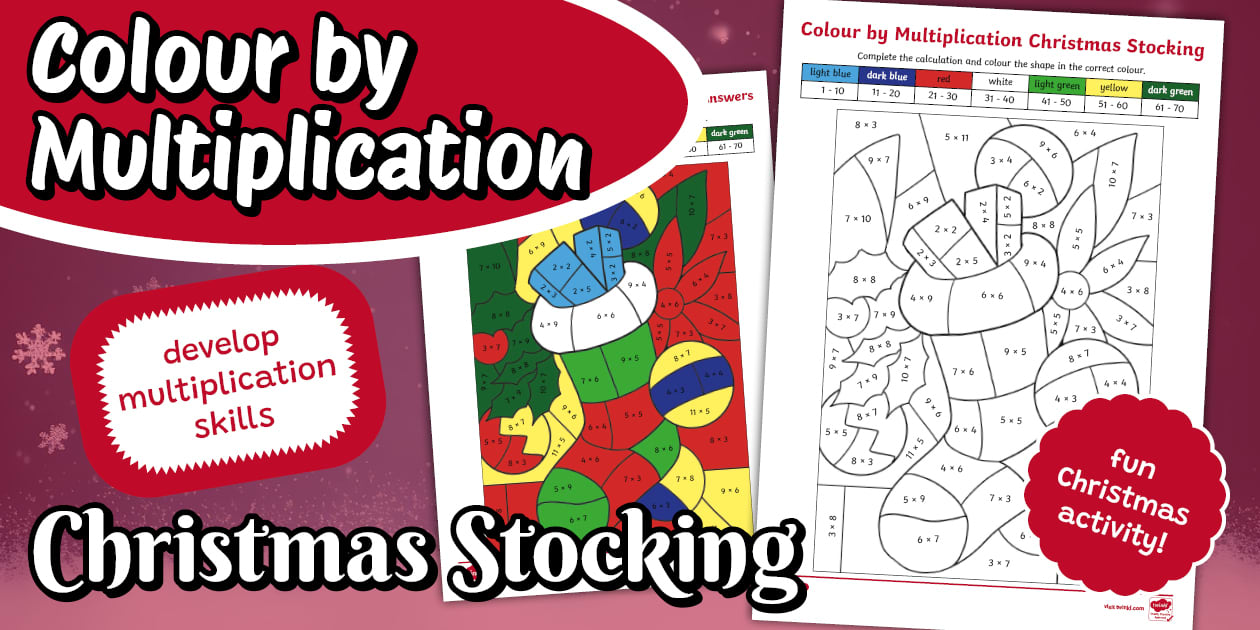 Colour by Multiplication Christmas Stocking Activity Sheet