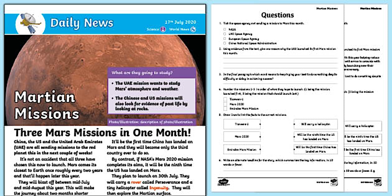 Three Missions to Mars in July Daily News Story (ages 7-9)