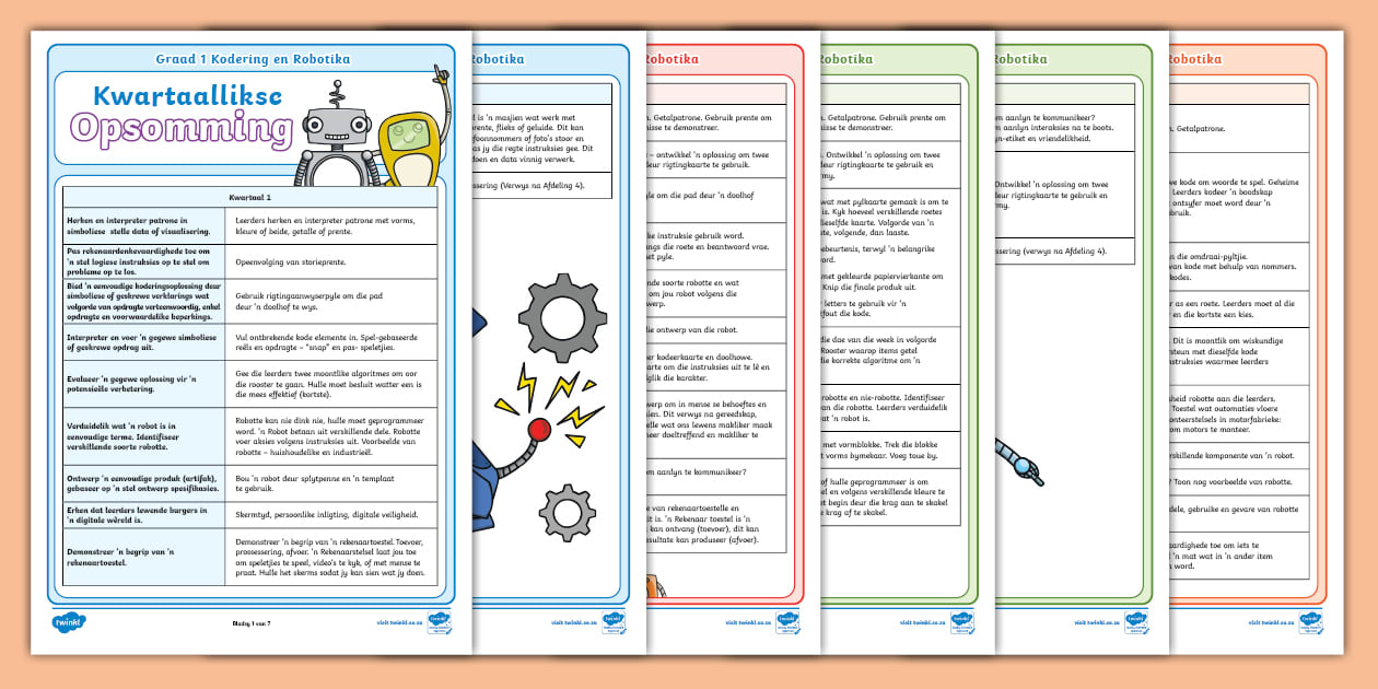 Graad 1 Kodering En Robotika Kwartaallikse Opsomming