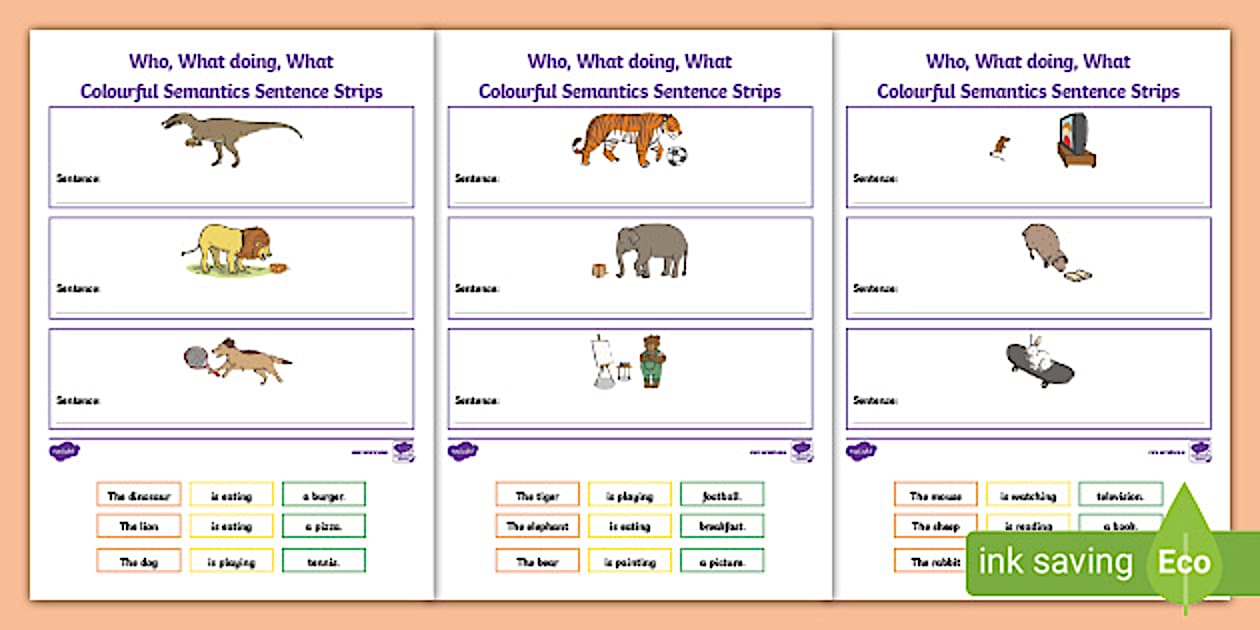 What, Doing What, What - Colourful Semantics Sentence Strips Activity