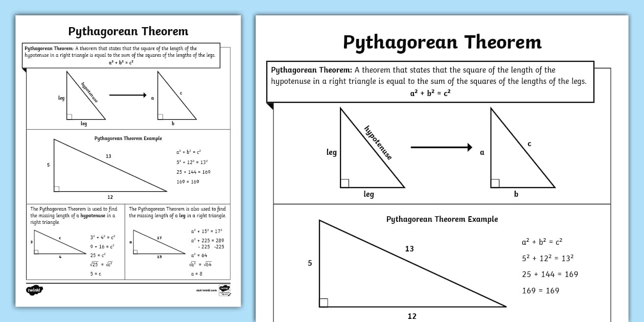 Printable Pythagorean Theorem Handout for Kids | Twinkl USA