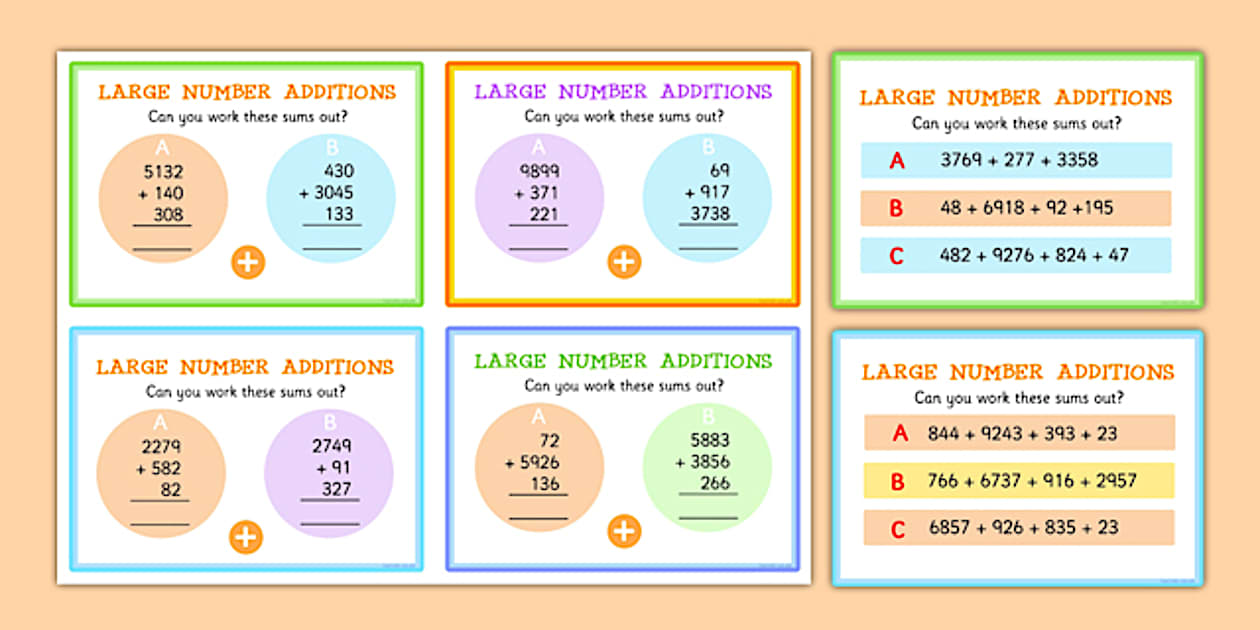 Lower Ability Large Numbers Addition Maths Challenge Cards