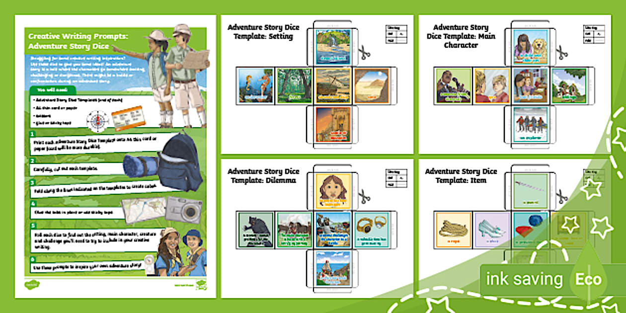 Creative Writing Prompts: Adventure Story Dice - Twinkl