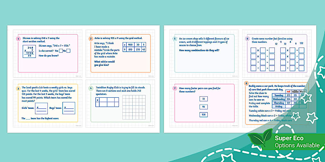 Multiplication Challenge Cards (Ages 8 - 9) (teacher made)
