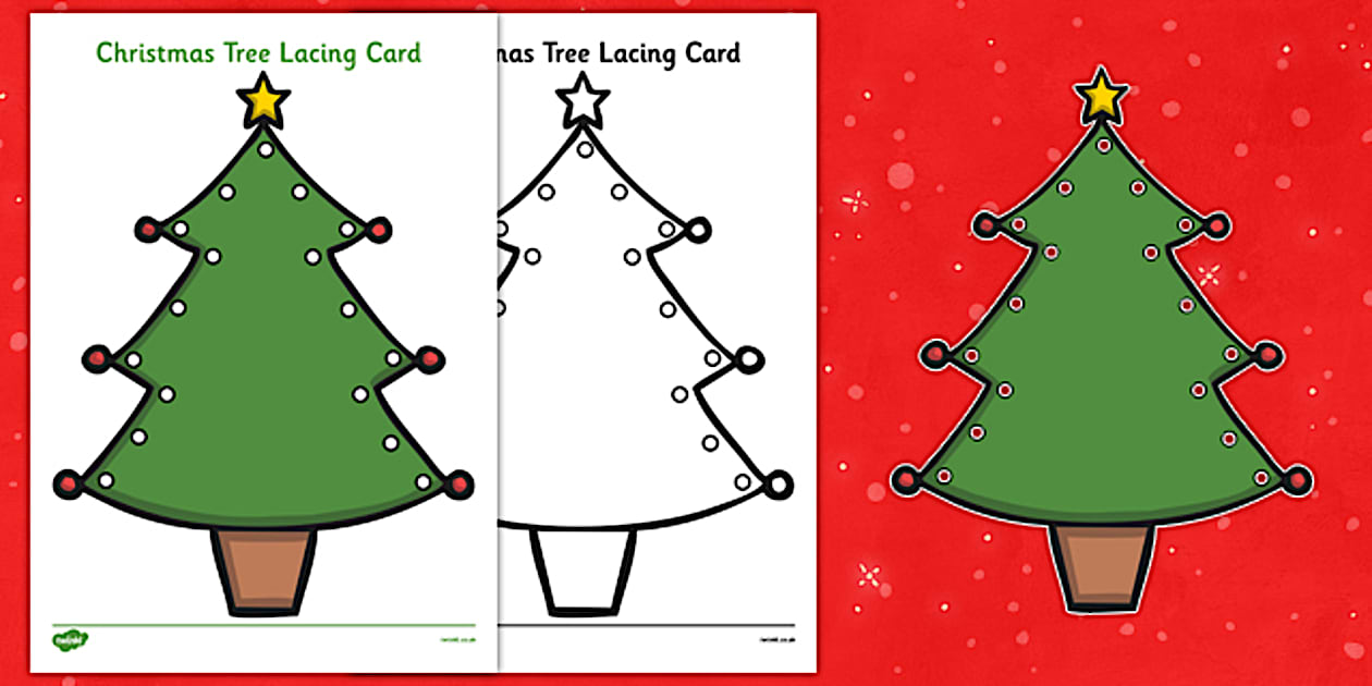 Christmas Tree Lacing Cards (teacher made) - Twinkl