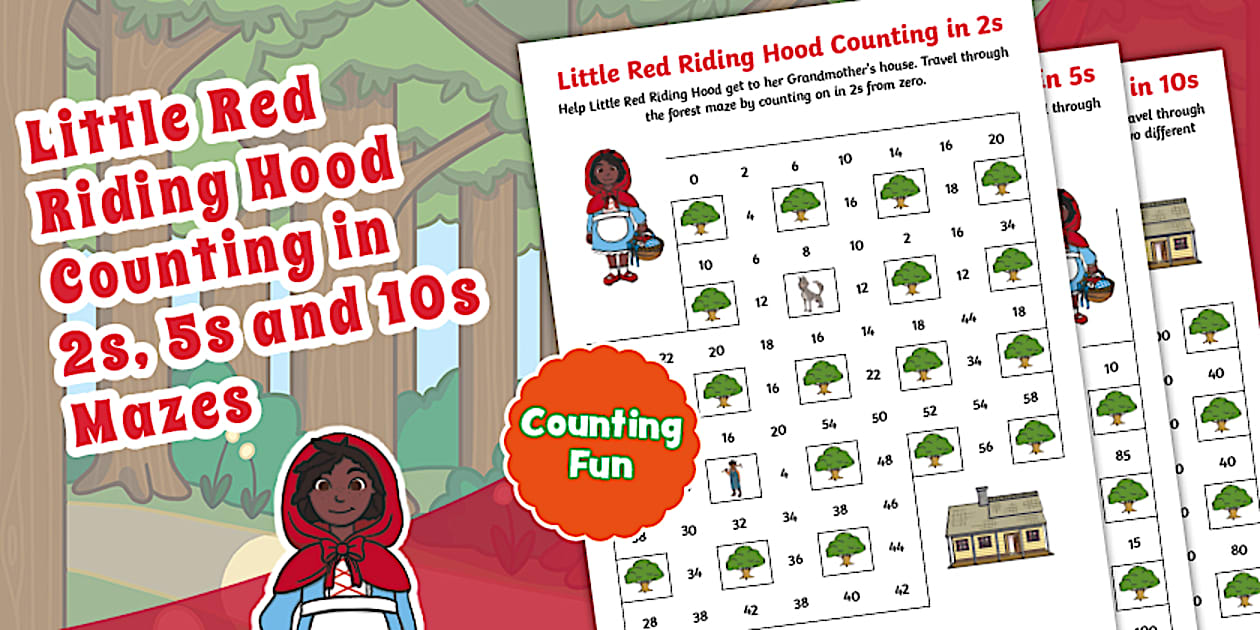 👉 Little Red Riding Hood Counting in 2s, 5s and 10s Mazes