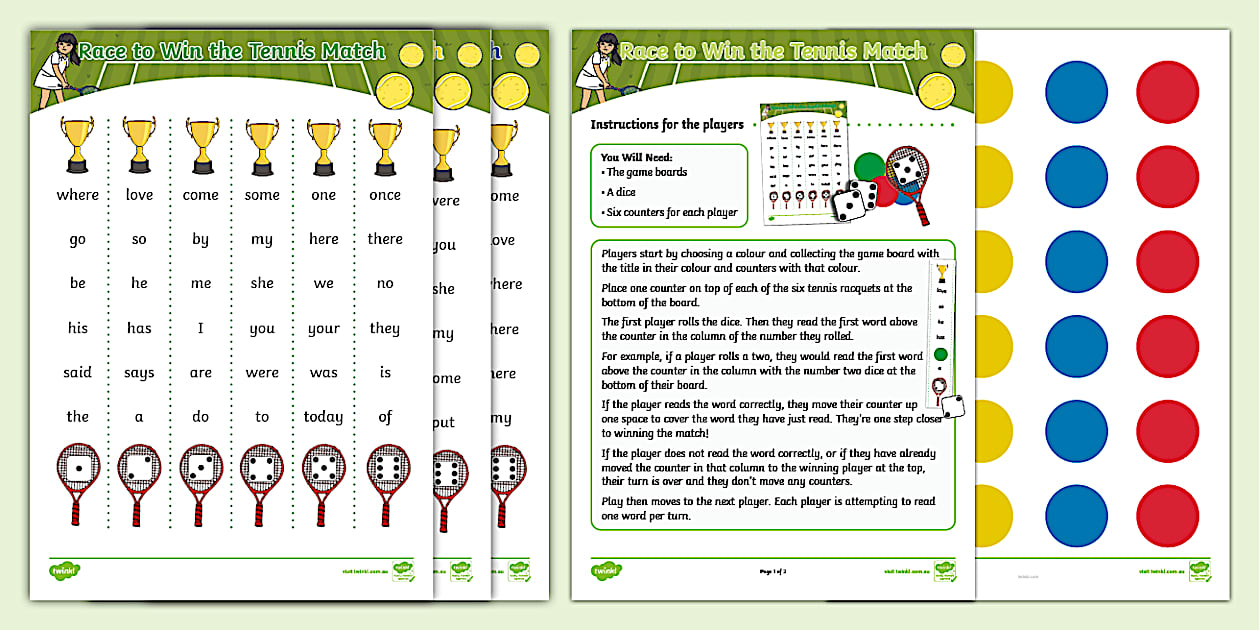 Common Exception Words Tennis Game | F-2 English | Australia