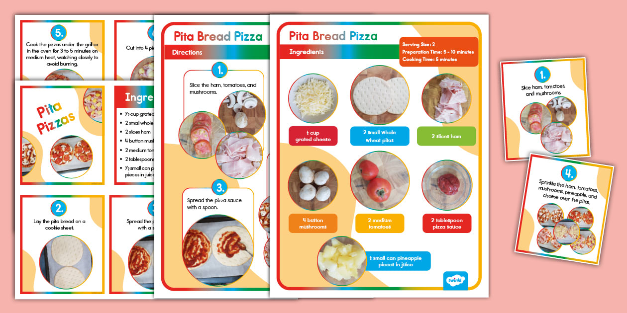 Pita Bread Pizza Recipe and Sequencing Cards (teacher made)