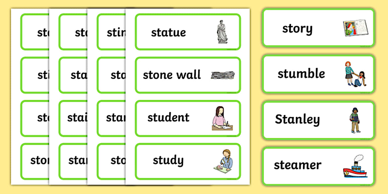Cursive Two Syllable 'st' Blend Word Cards (professor feito)