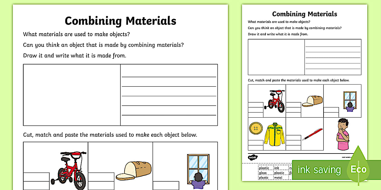 Combining Materials Matching Worksheet / Worksheet - Twinkl Combining Materials Matching Worksheet / Worksheet - Twinkl