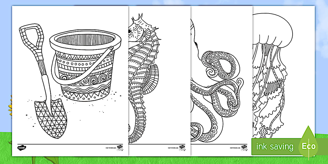 Mindfulness Beach Theme Coloring Pages for Kids | Twinkl USA