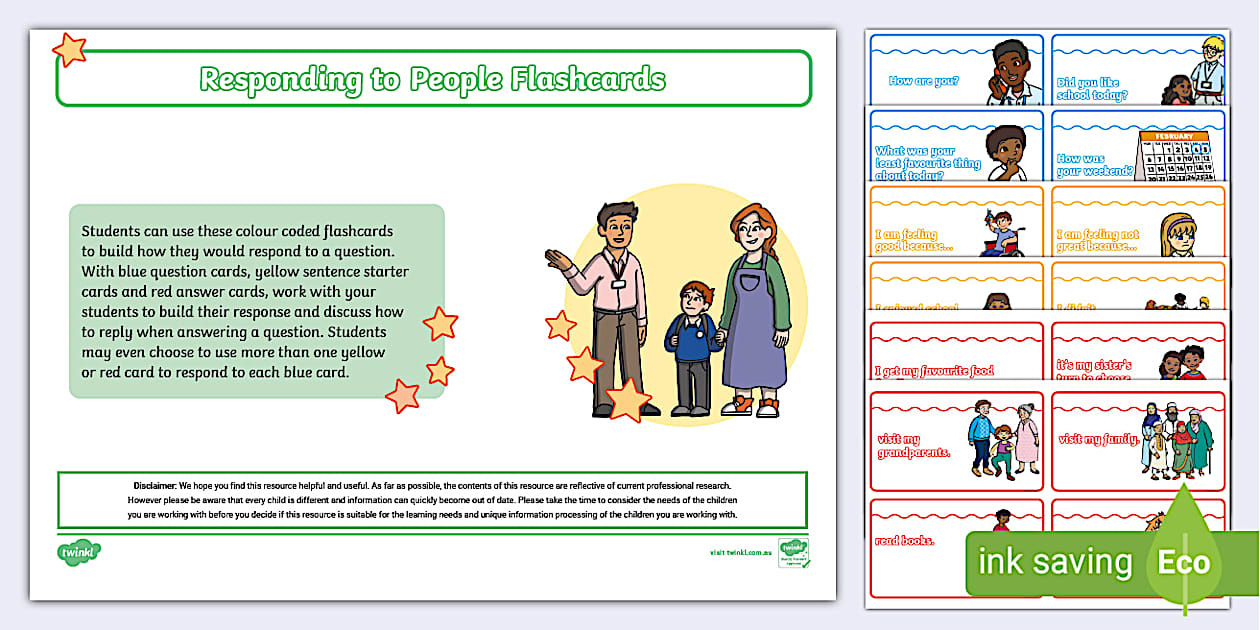 Responding to People Inclusion Flashcards (teacher made)