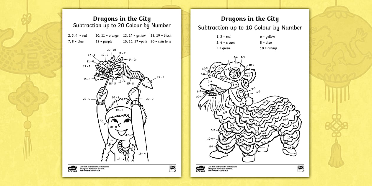 Chinese New Year Subtraction Colour by Number Pack - Twinkl