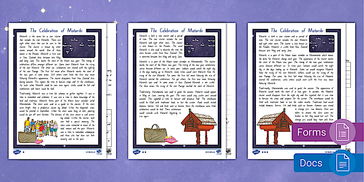 Matariki Upper Primary Differentiated Reading Comprehension Activity
