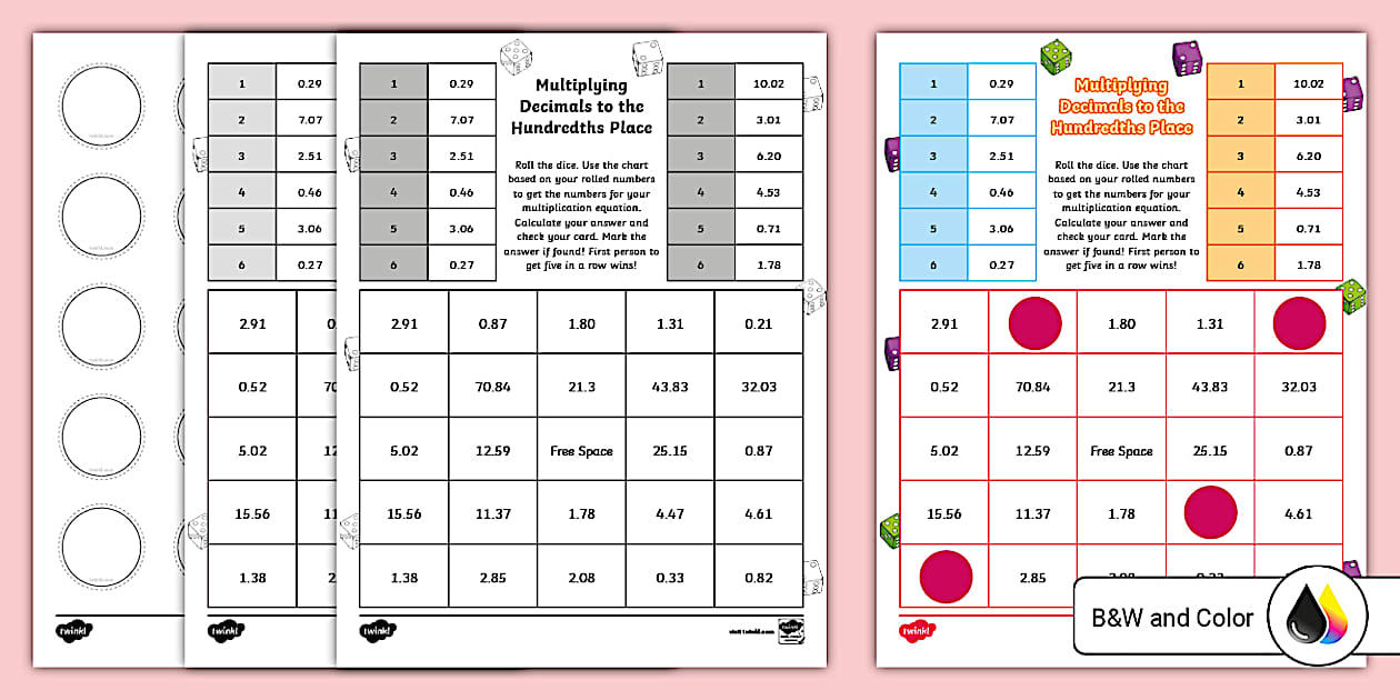 Multiplying Decimals to the Hundredths Place Group Worksheet