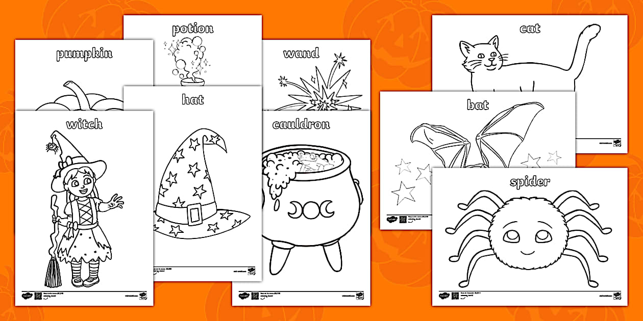 Halloween Picture and Word Colouring Sheets | Twinkl