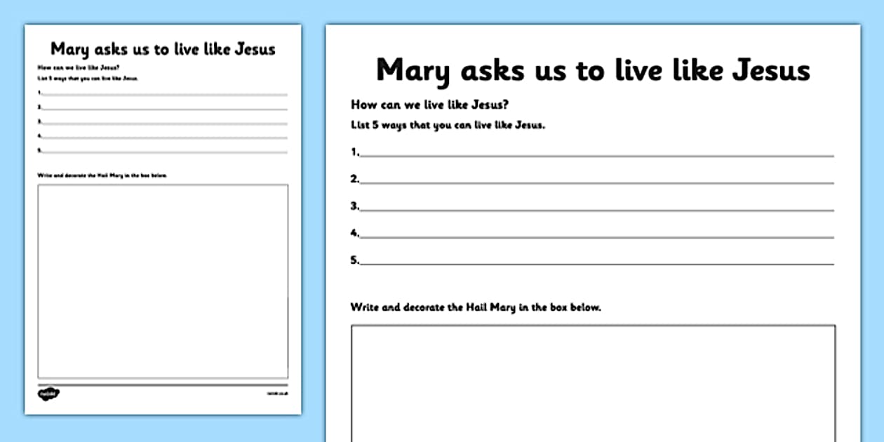 Mary Asks Us to Live like Jesus Worksheet / Worksheet Senior