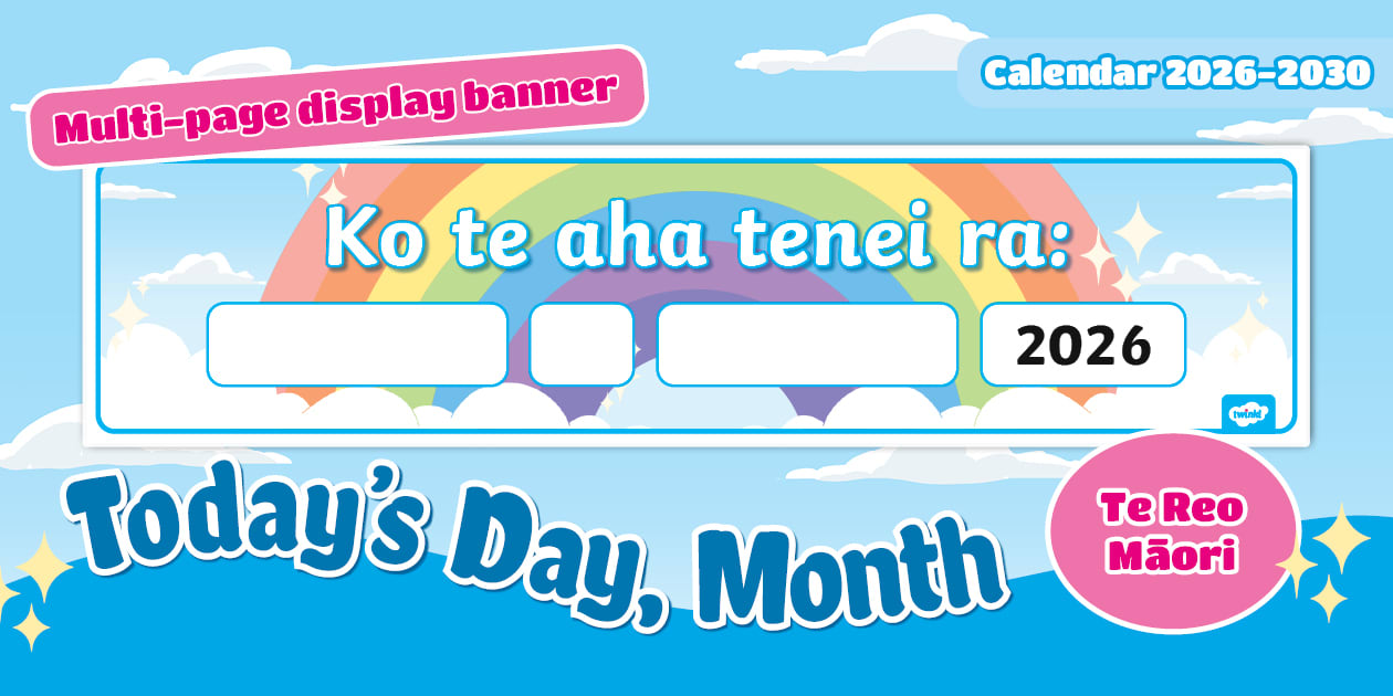 Today's Day, Month in Te Reo Māori - Yearly Wall Calendar 2026-2030