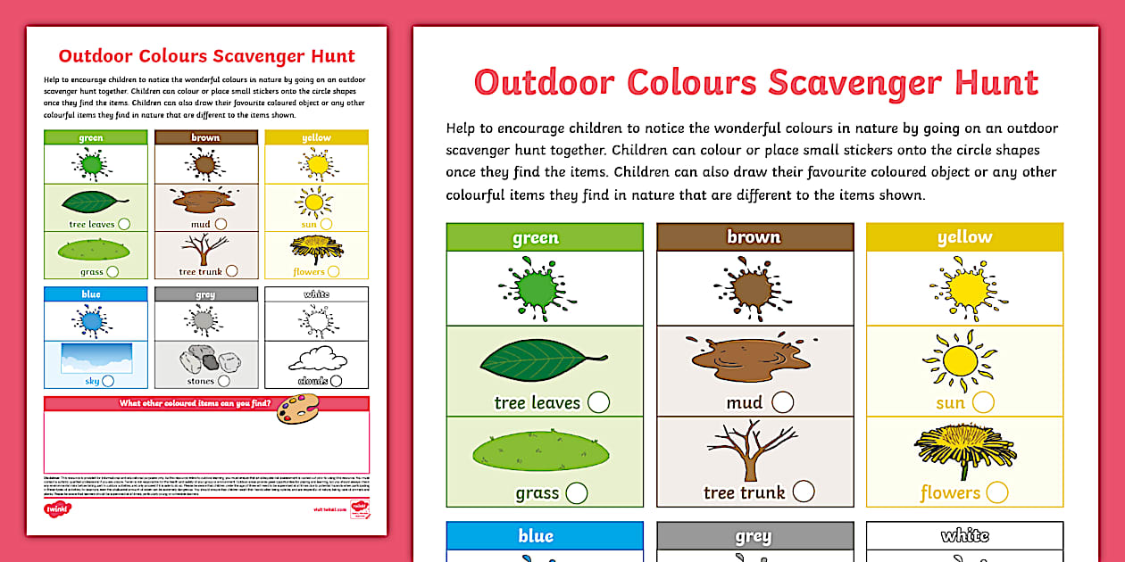 Outdoor Colours Scavenger Hunt | Twinkl
