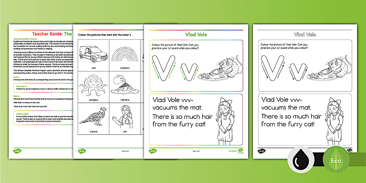 Phonics V Activity Sheet | Phonics Canada (teacher made)