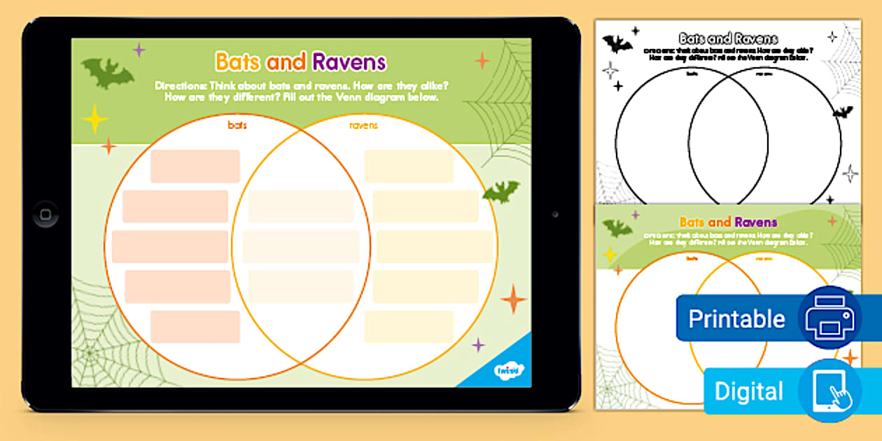 Bats and Ravens Venn Diagram Activity Worksheet - Twinkl