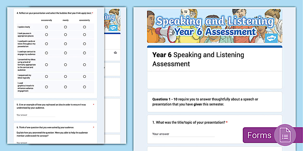 Year 6 Speaking and Listening Assessment Google Form