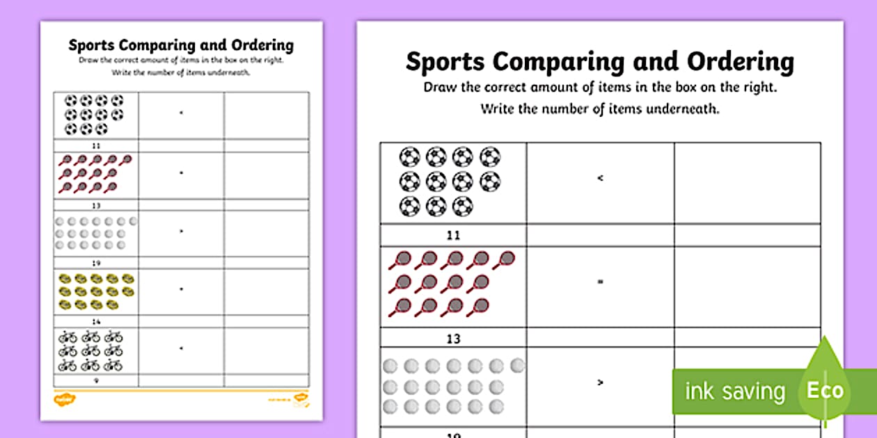 Sports Comparing and Ordering Worksheet