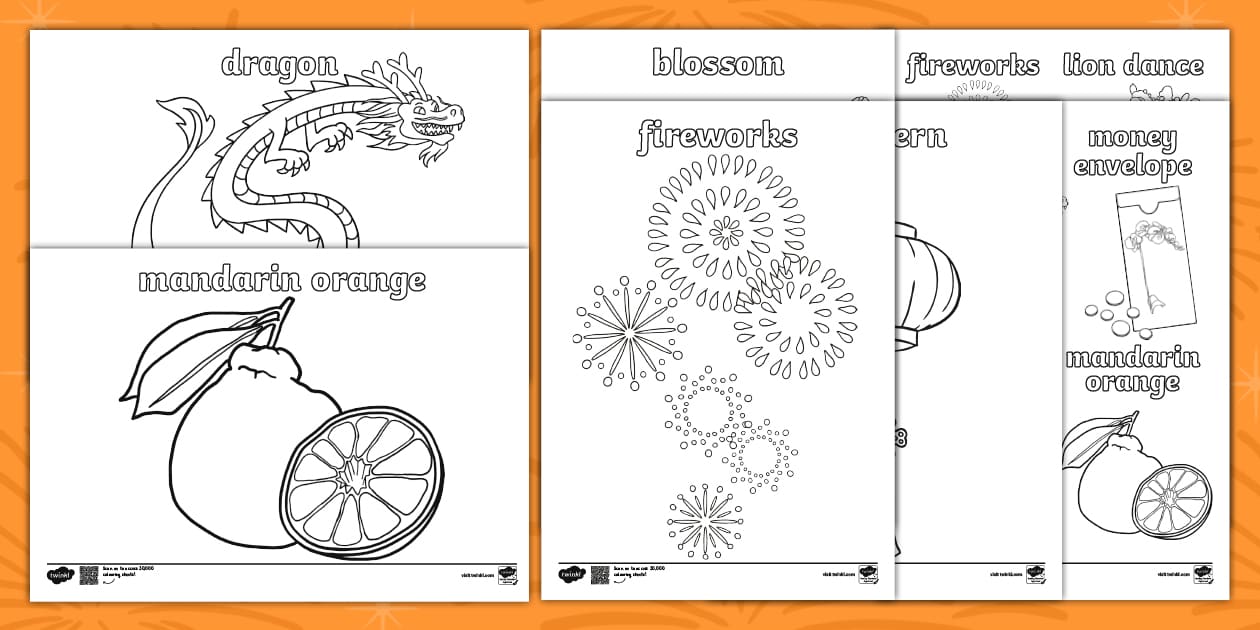 Chinese New Year Picture and Word Colouring Sheets - Twinkl
