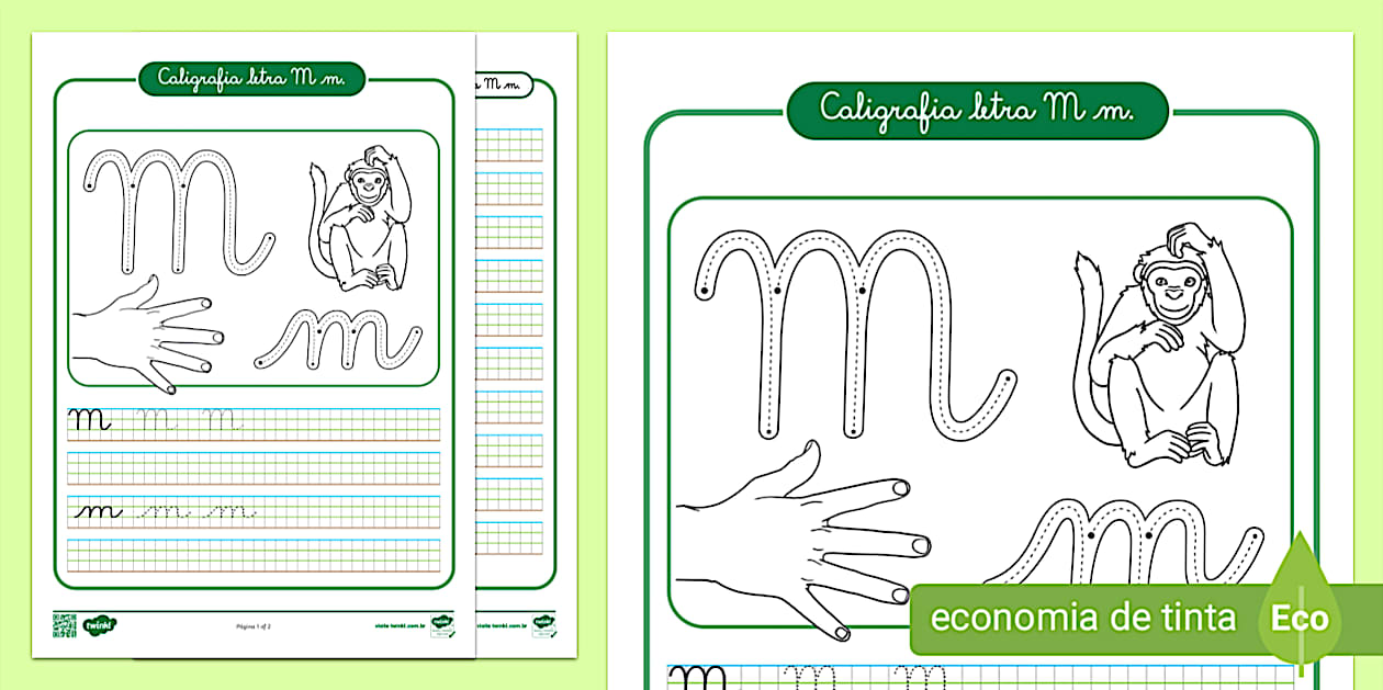 Folhas de caligrafia - Letra M (Teacher-Made) - Twinkl