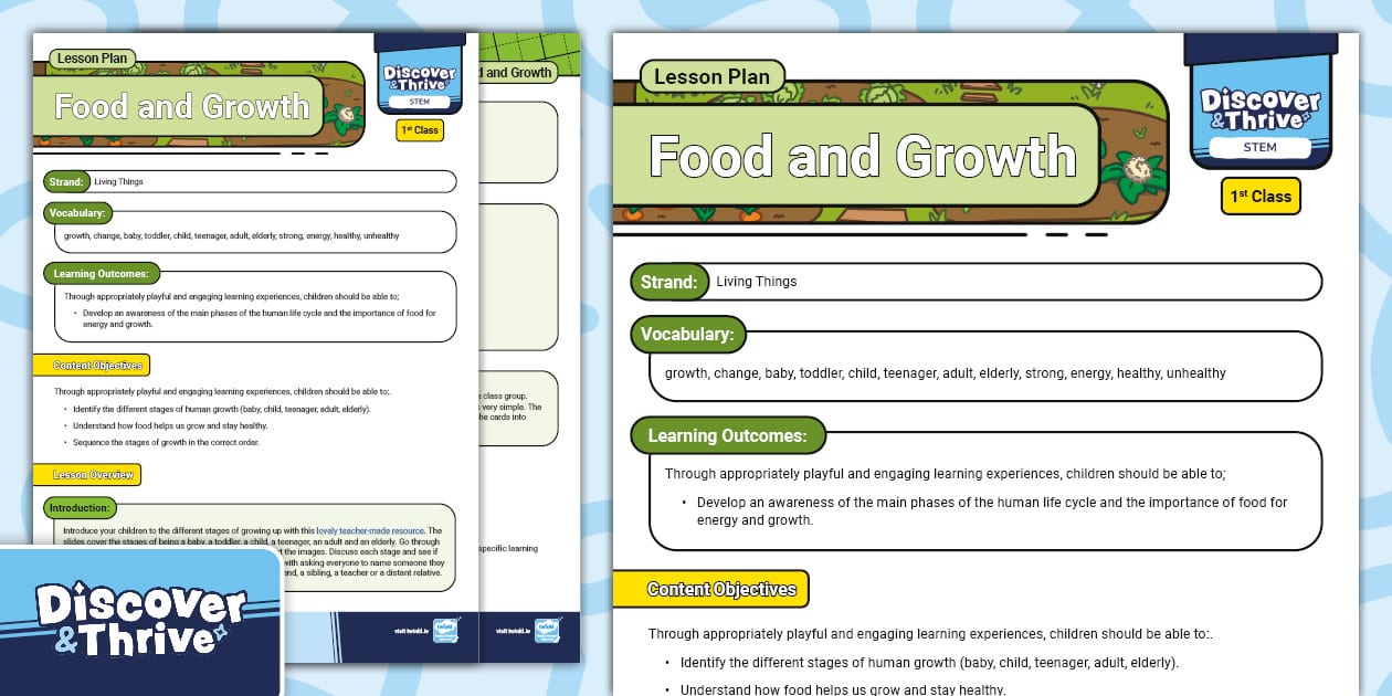STEM (Living Things) Food and Growth Lesson Plan (1st Class)