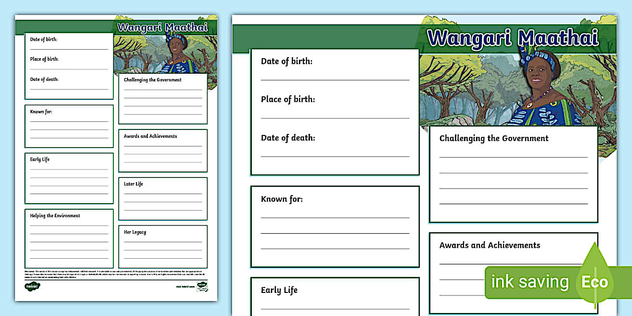 Wangari Maathai Fact File Template (teacher made) - Twinkl