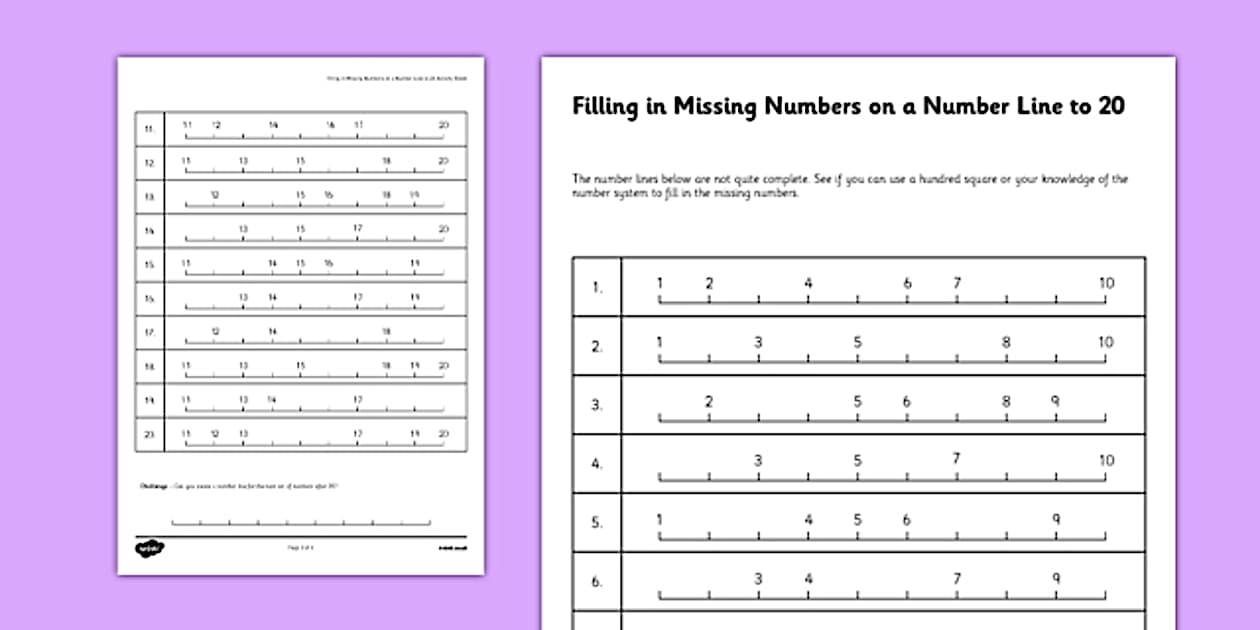 Higher Ability Filling in the Missing Numbers on a Number Line to 20 ...