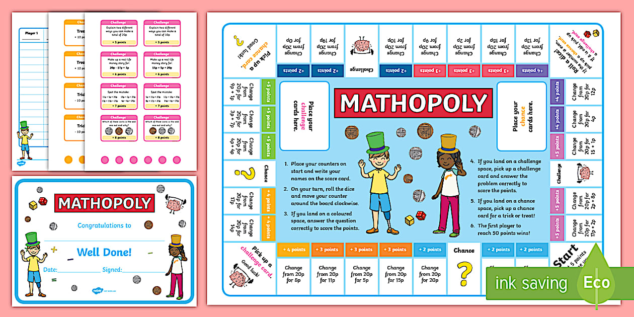 Change from 20p Mathopoly Board Game (teacher made) - Twinkl