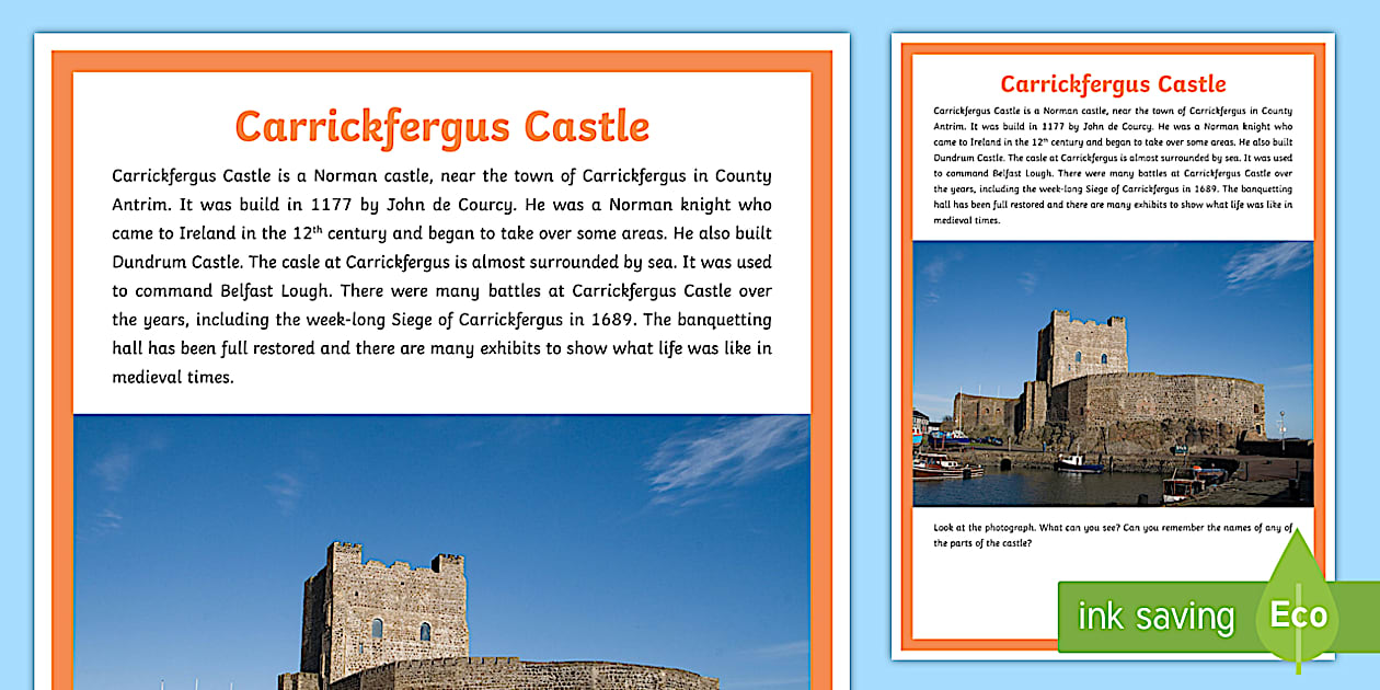 Black and White Carrickfergus Castle A4 Display Poster