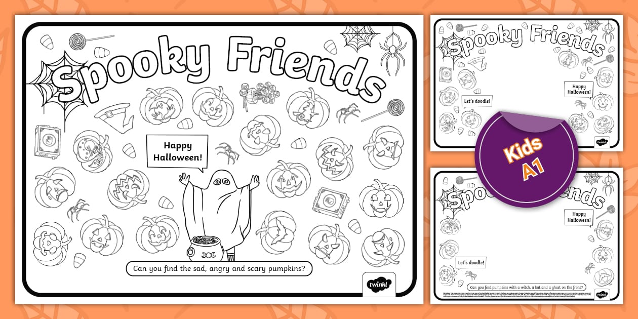 ESL Doodle Halloween Colouring Pages [Kids, A1] - Twinkl