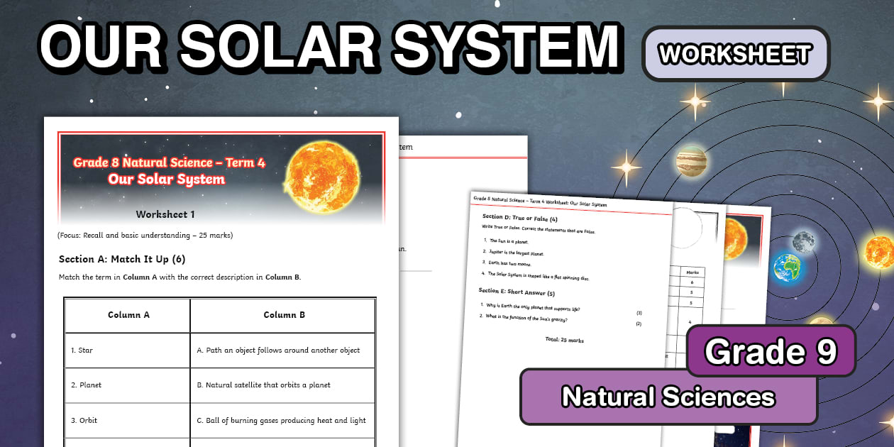 Grade 8 Natural Science – Differentiating Worksheets - Our Solar System