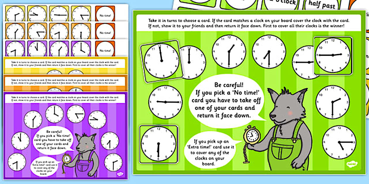 O'Clock, Half Past, Quarter Past and Quarter to Time Bingo and Lotto Game