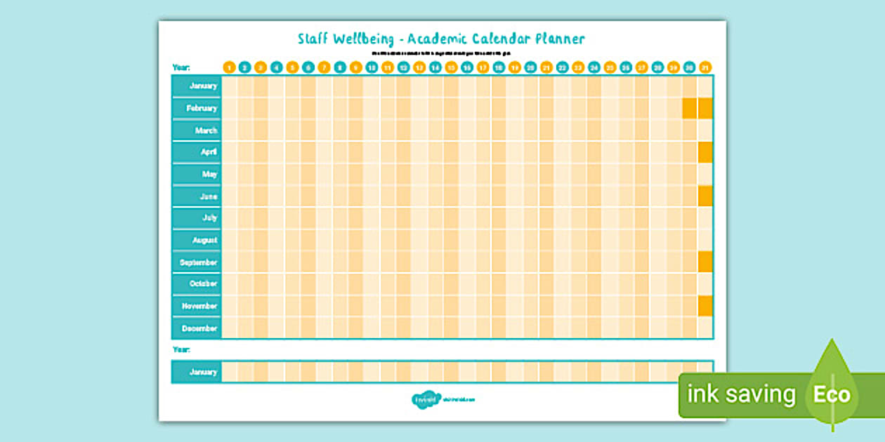 Staff Wellbeing Australia Academic Calendar Planner