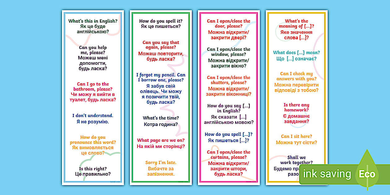 👉 Classroom Phrase Bookmarks in English and Ukrainian - Twinkl