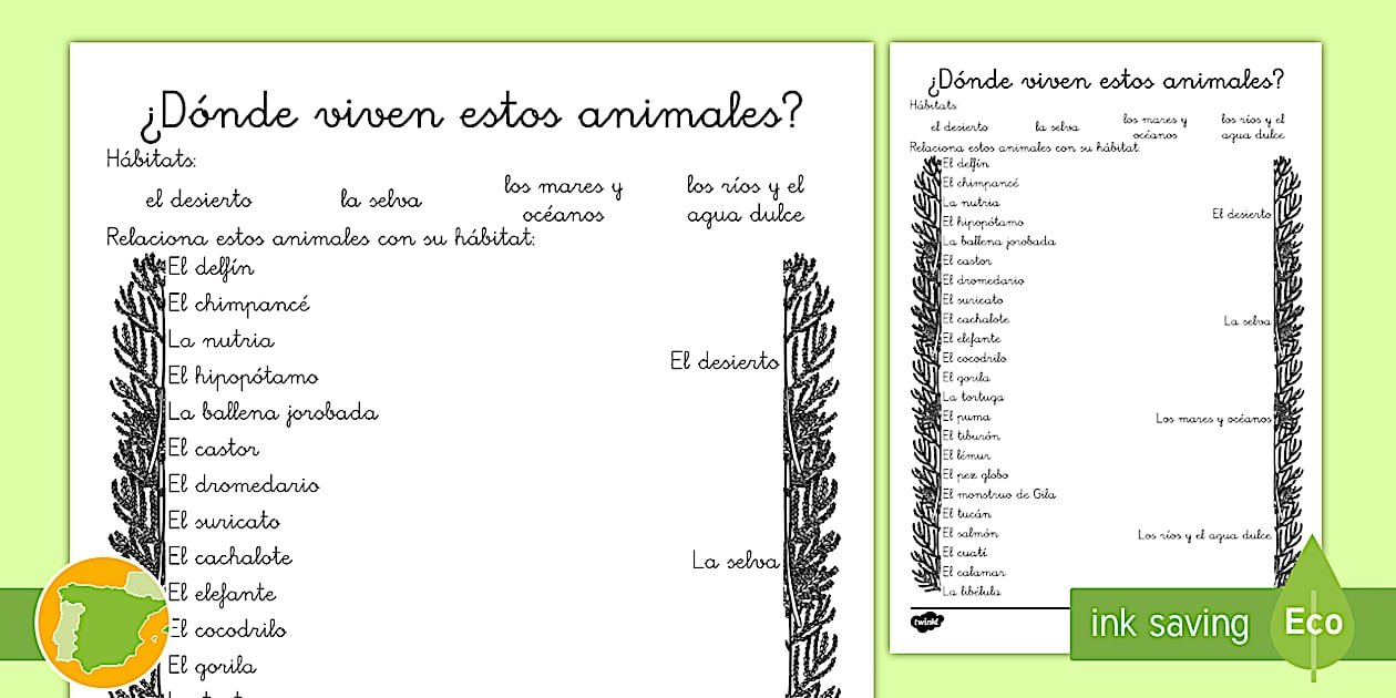 Ficha de actividad: ¿Dónde viven estos animales? - Hábitats