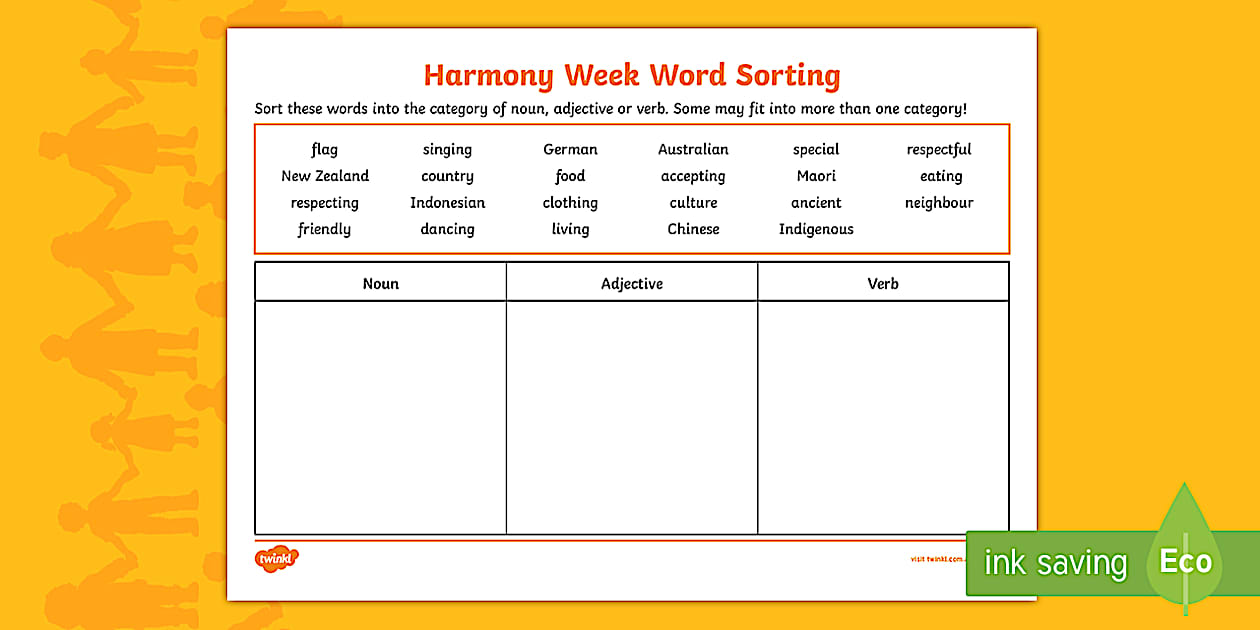 Harmony Week Word Sort Worksheet (teacher made) - Twinkl