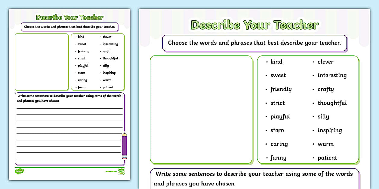 Describe Your Teacher Worksheet (Teacher-Made) - Twinkl