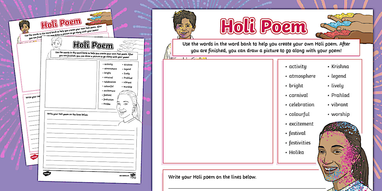 Holi Poem Writing Template (teacher made) - Twinkl