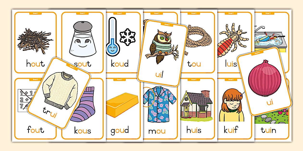 Graad 2 Klanke Flitskaarte ui, ou (teacher made) - Twinkl