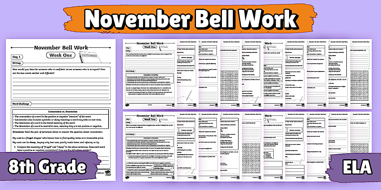 Eighth Grade ELA November Bell Work Bundle