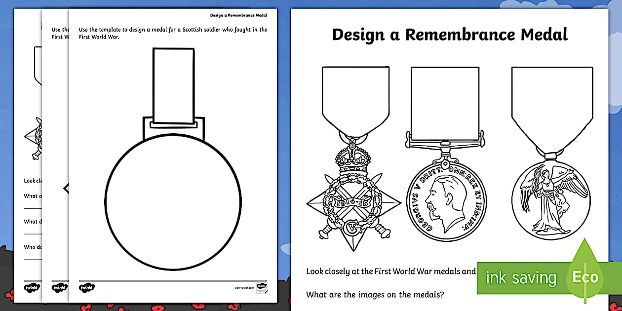 First World War Design a Remembrance Medal Worksheet