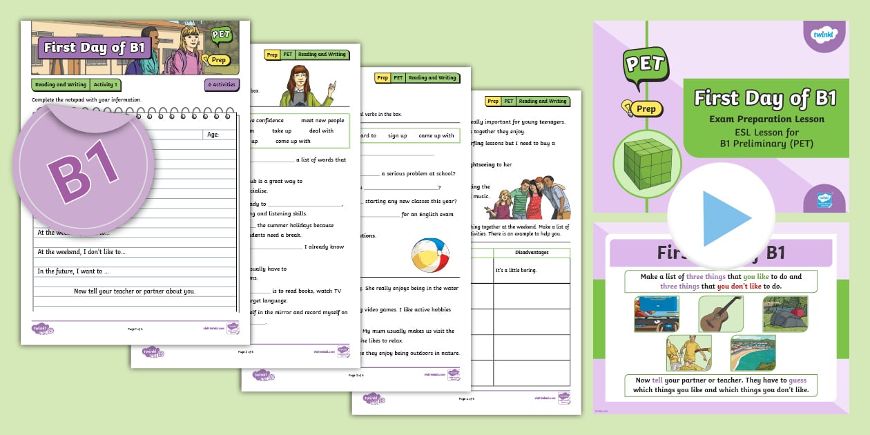 B1 Preliminary (PET) Prep Lesson - First Day of B1 - Twinkl