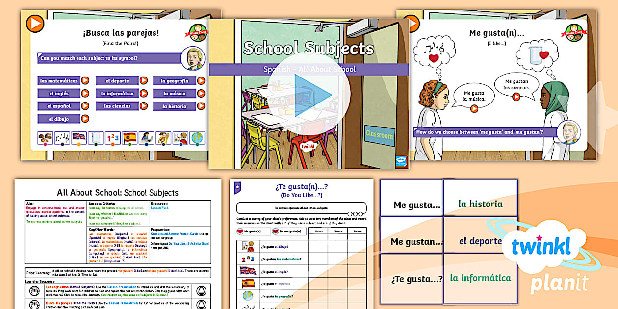 PlanIt Year 3 Spanish Lesson: School Subjects (teacher made)